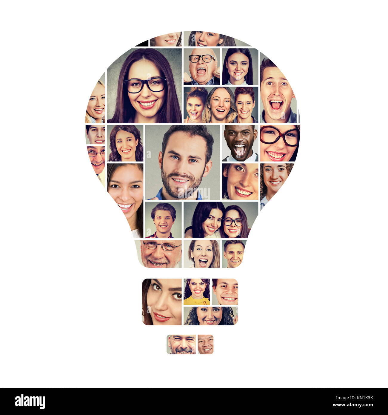 Concept of teamwork, positive thinking and creativity. Group of happy ...