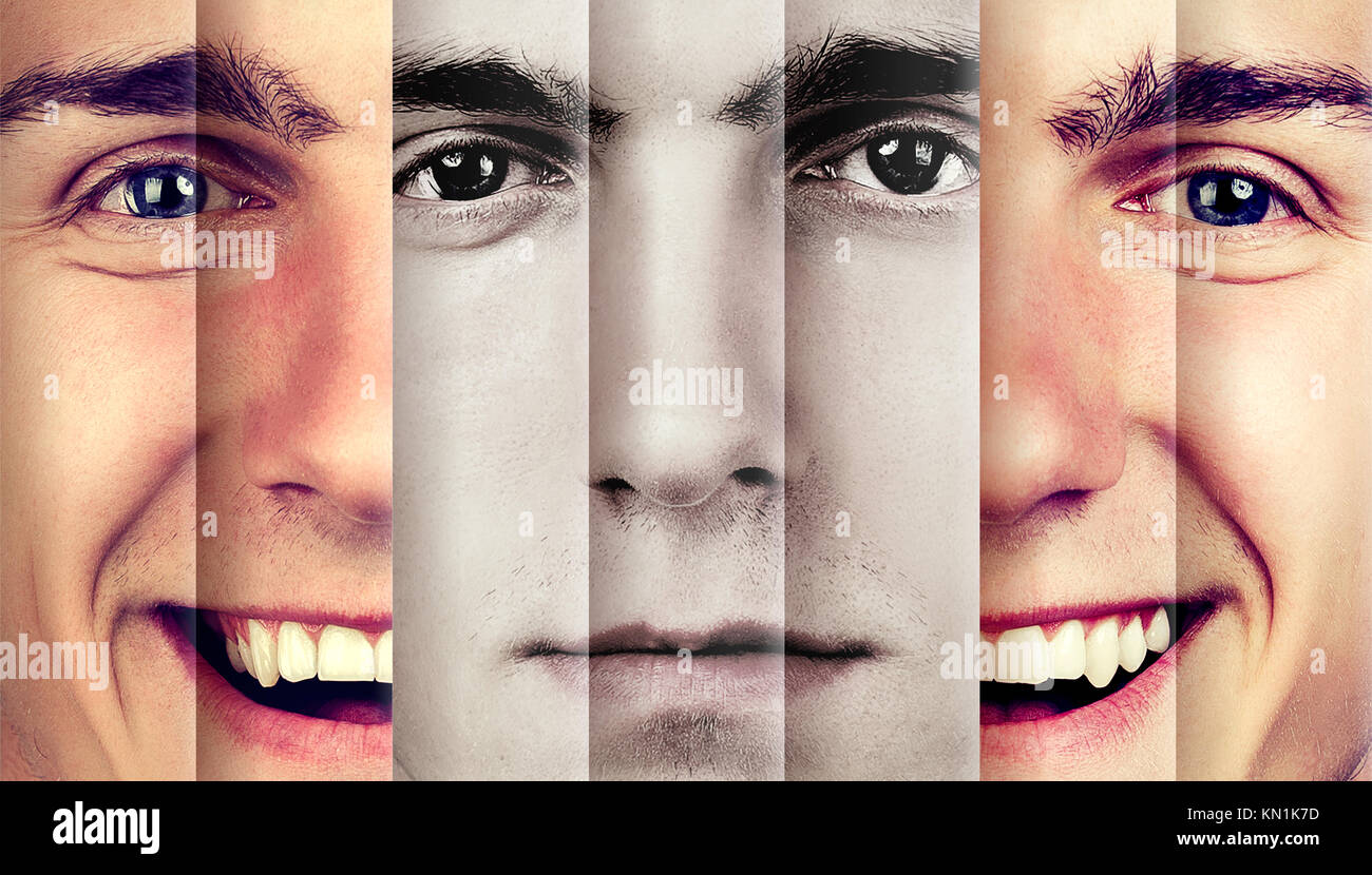 Happy man hiding sad emotions Stock Photo - Alamy