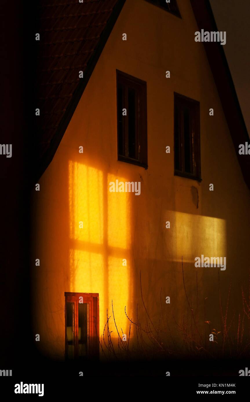 house with light beam in Germany Stock Photo - Alamy