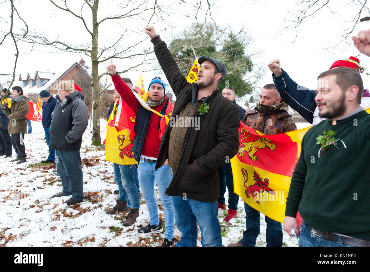 Cilmery, Powys, UK. 9th December 2017. The red and yellow flag of the ...