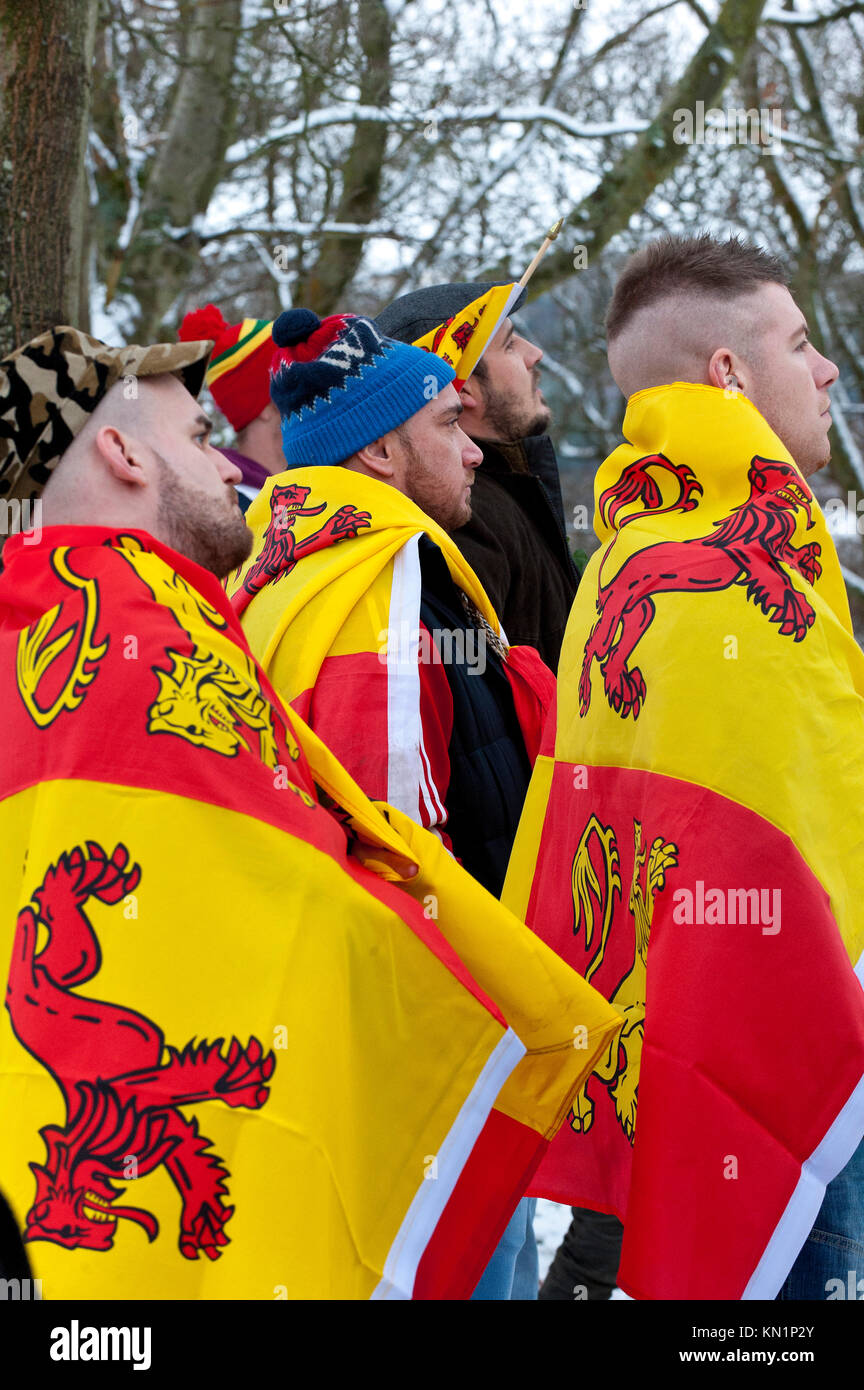 Cilmery, Powys, UK. 9th December 2017. The red and yellow flag of the ...
