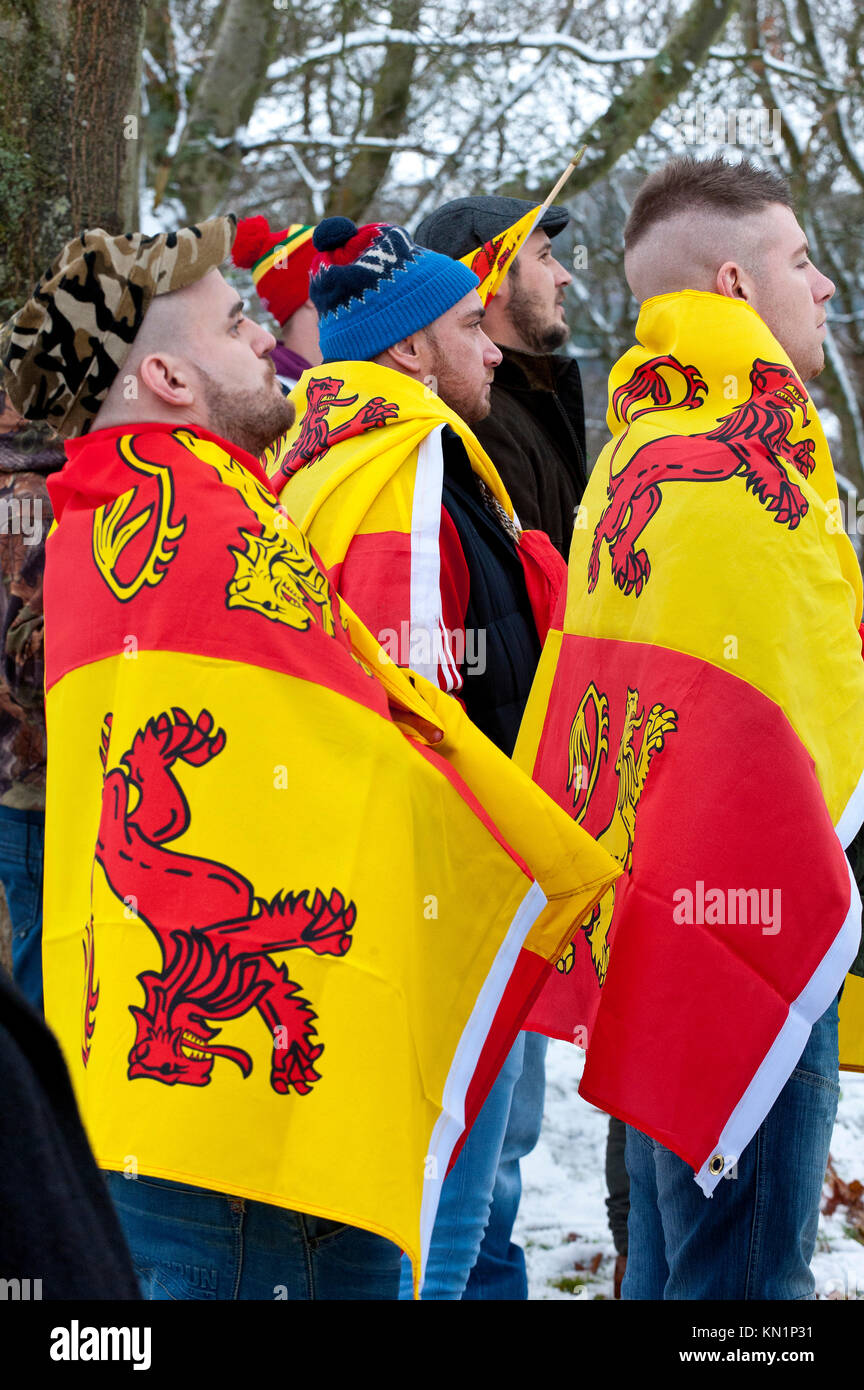 Cilmery, Powys, UK. 9th December 2017. The red and yellow flag of the ...