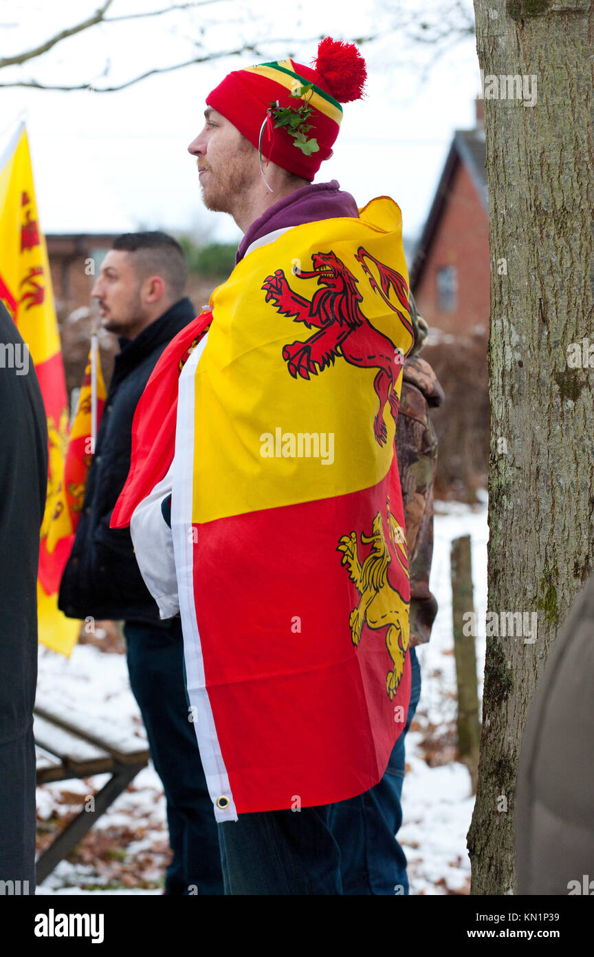 Cilmery, Powys, UK. 9th December 2017. The red and yellow flag of the ...