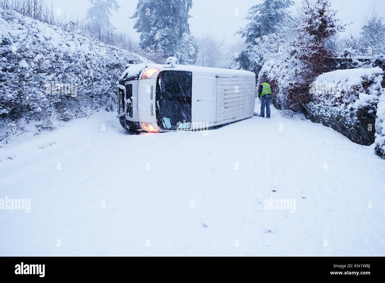 Titley, Herefordshire, UK - December 2017 - A courier parcel delivery ...