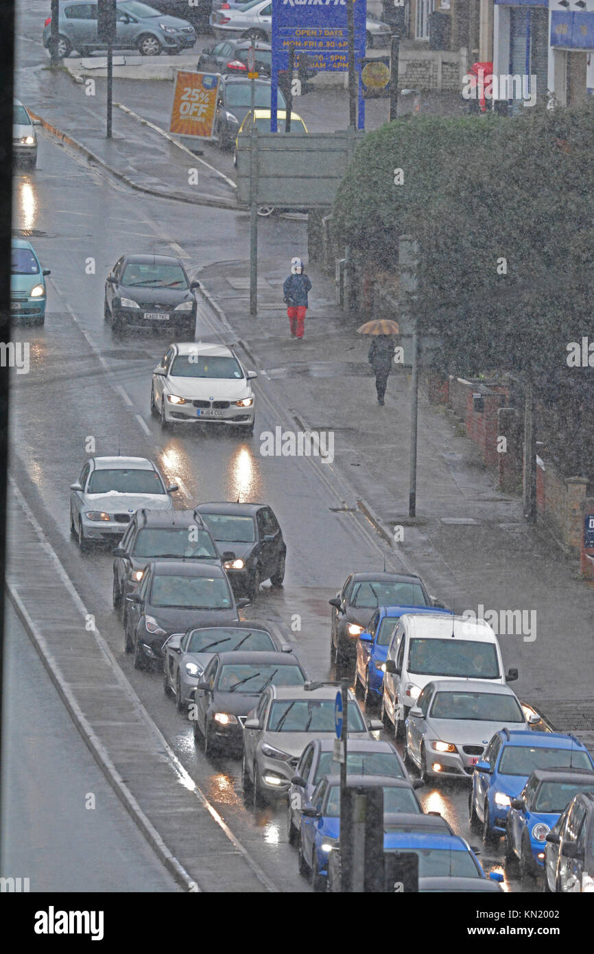 UK Weather.Snow is falling on the A37 Wells Road in the Knowle area of ...