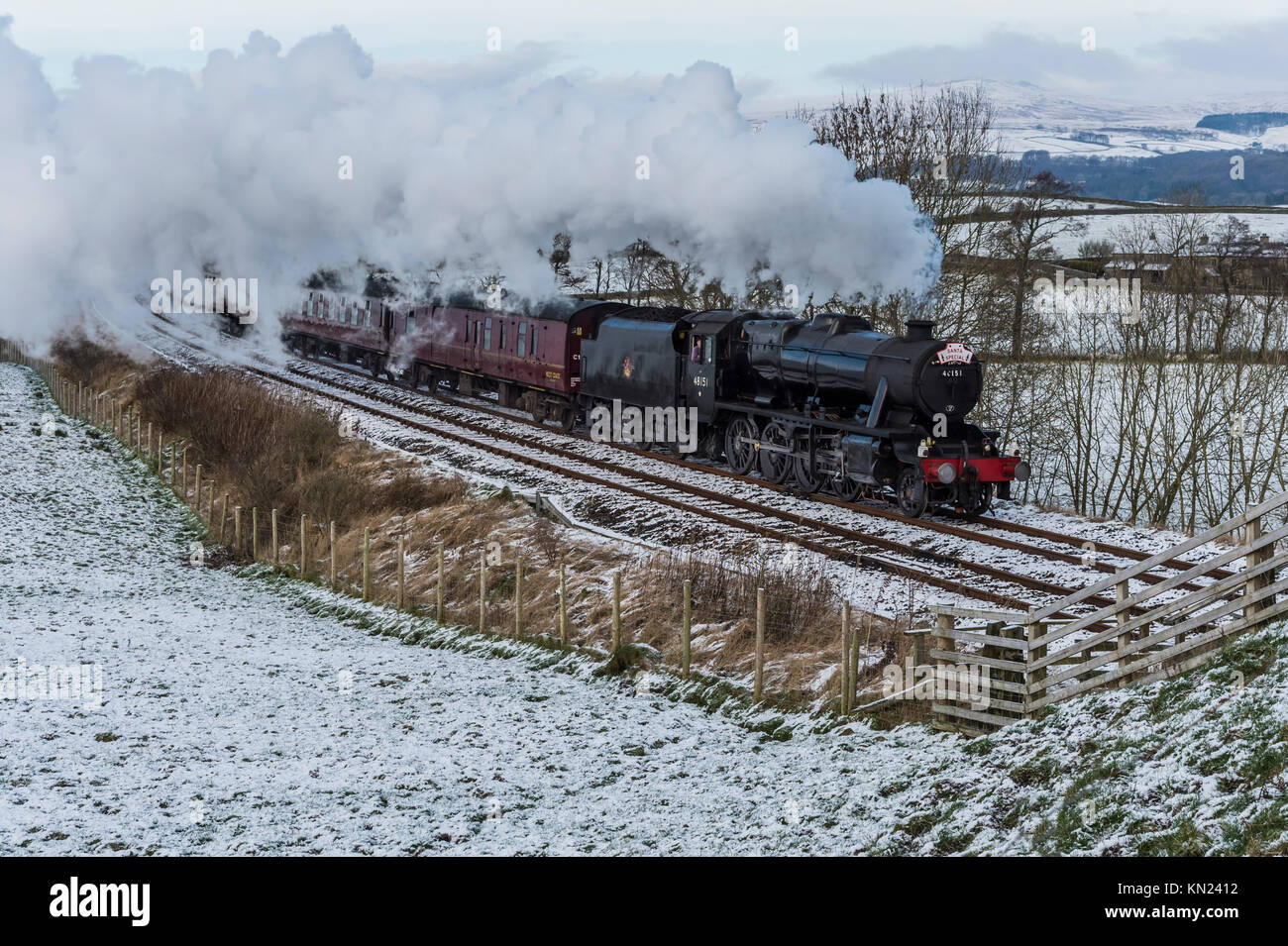 Santa Special steam train being pulled by a Black 5, 48151 passing ...