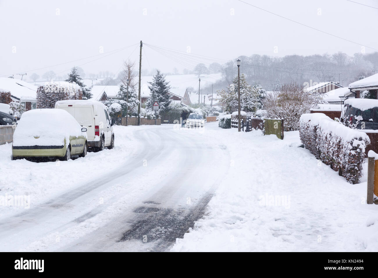 Heavy snow fall during December 2017 in North East Wales in the town of ...