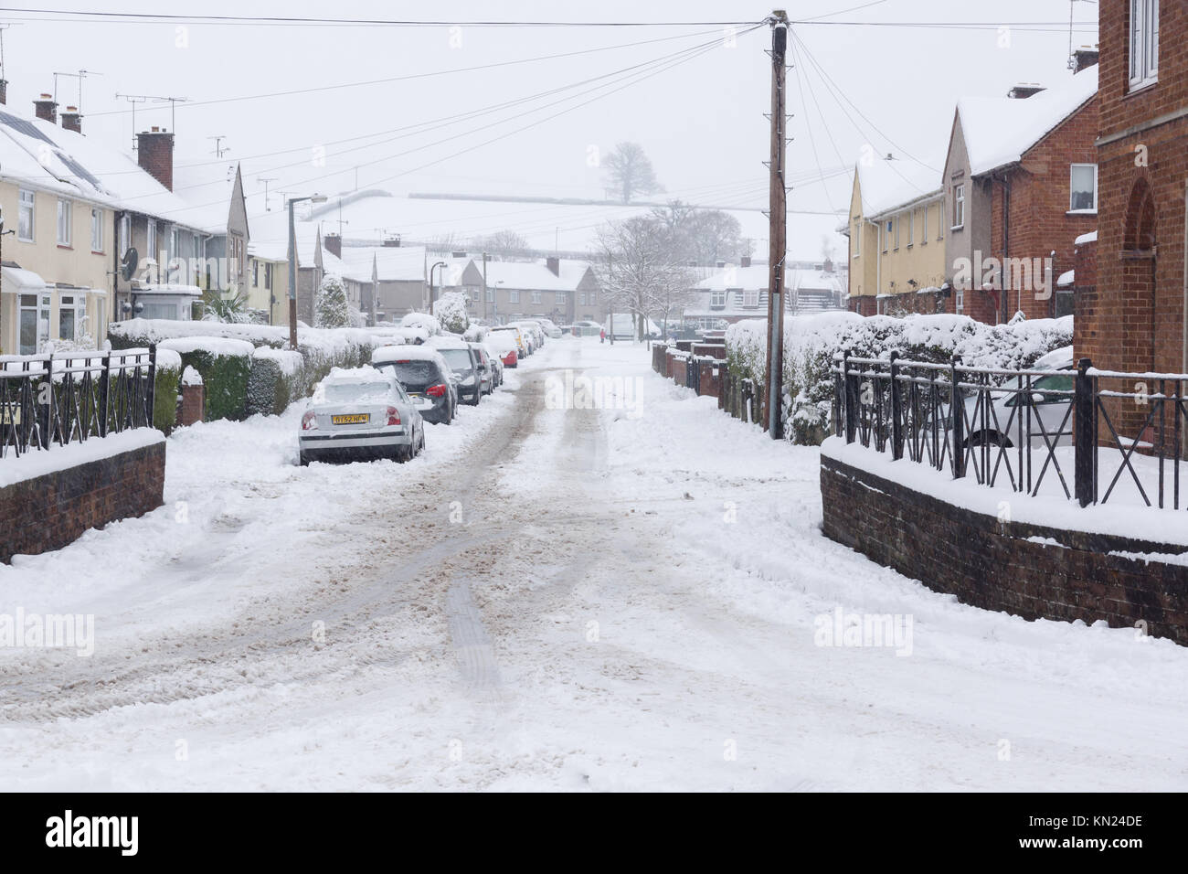 Heavy snowfall on a housing estate in North Wales United Kingdom with ...