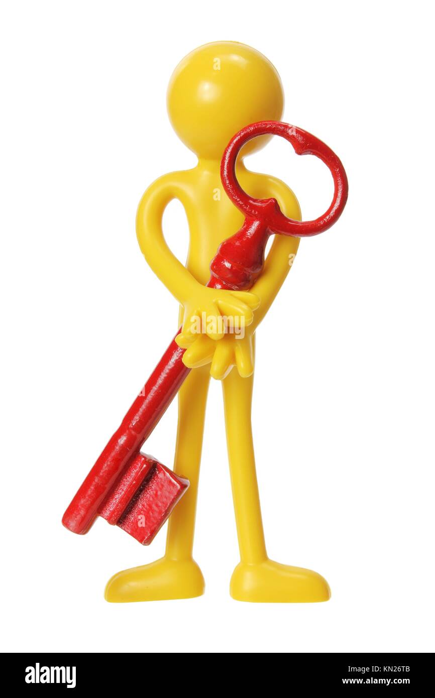 Miniature Figure with Key on White Background Stock Photo - Alamy