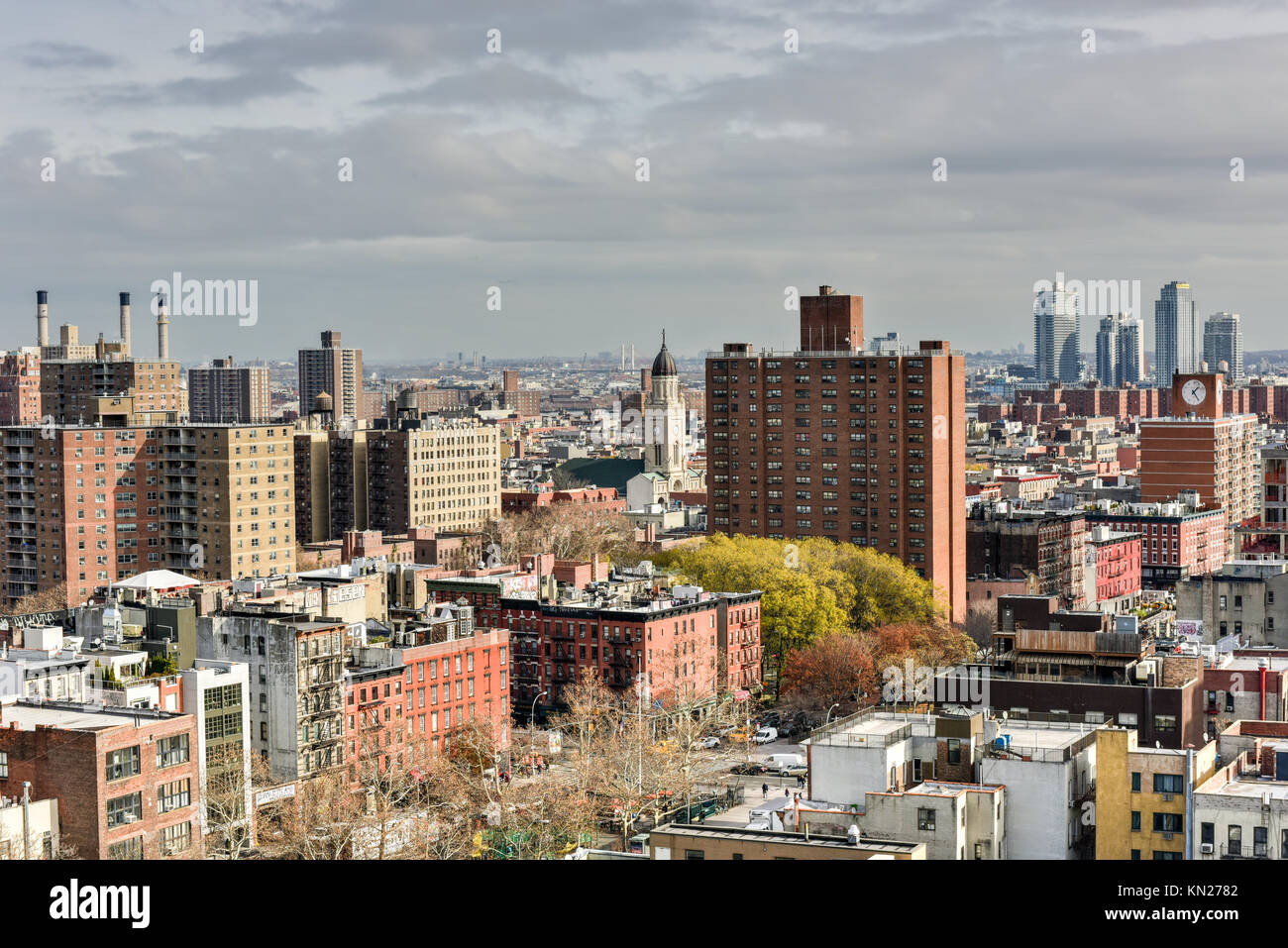 New York City Skyline view across downtown Manhattan on a sunny day ...