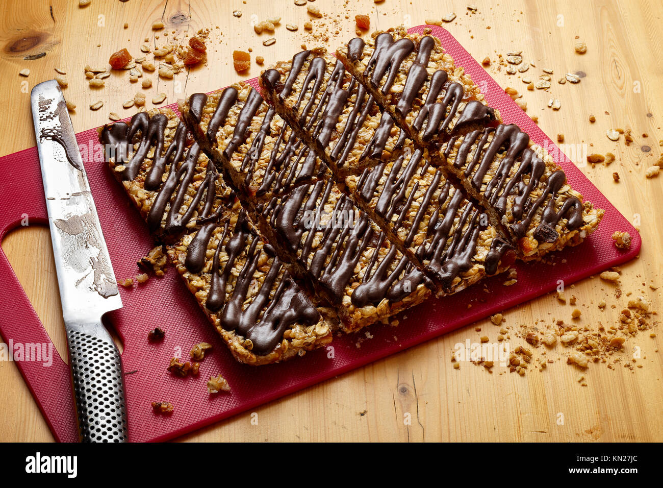 Rectangular chocolate frosted almond granola bars hi-res stock ...