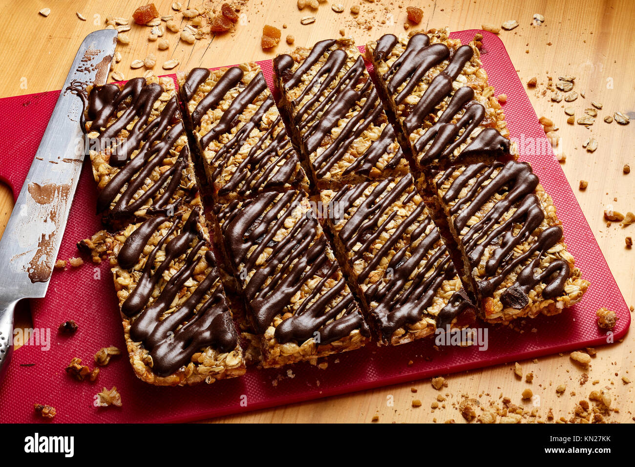 Rectangular chocolate frosted almond granola bars hi-res stock ...