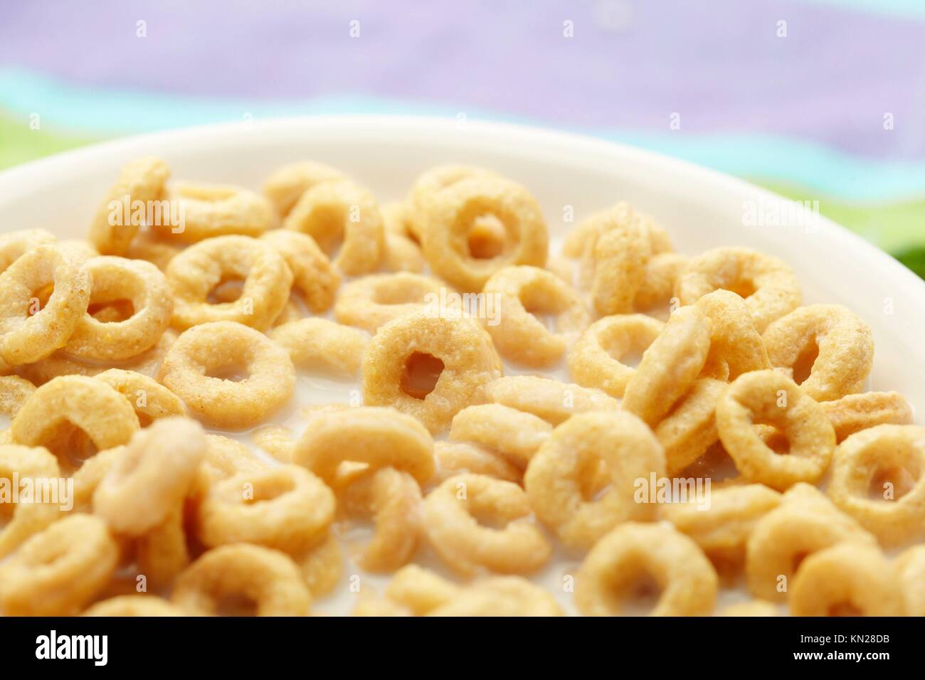 Morning Cereal with milk Close up view Stock Photo - Alamy