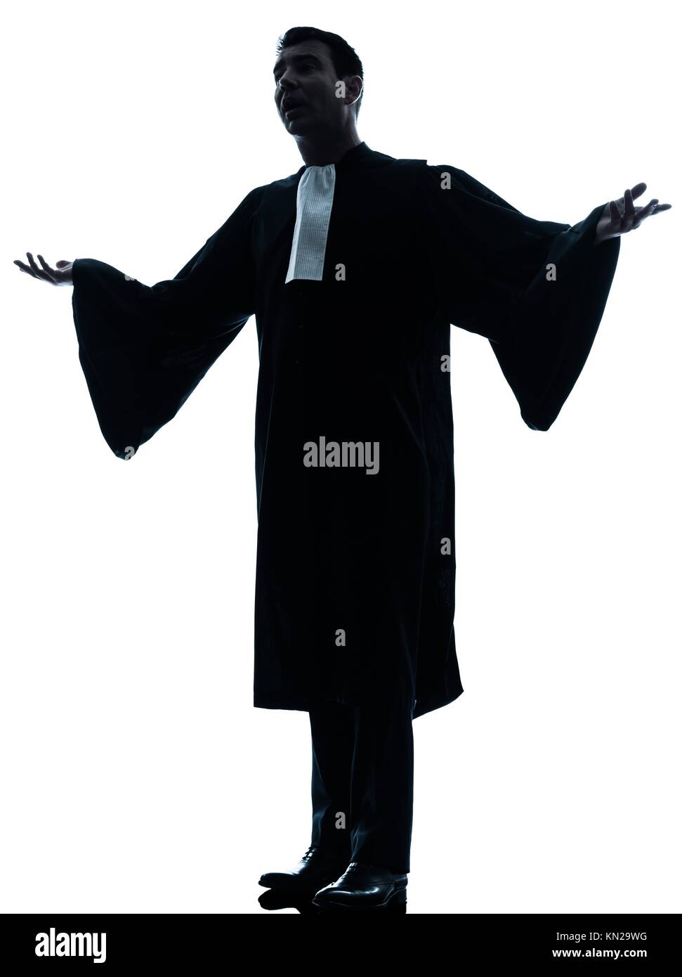 one caucasian lawyer man pleading silhouette in studio isolated on ...