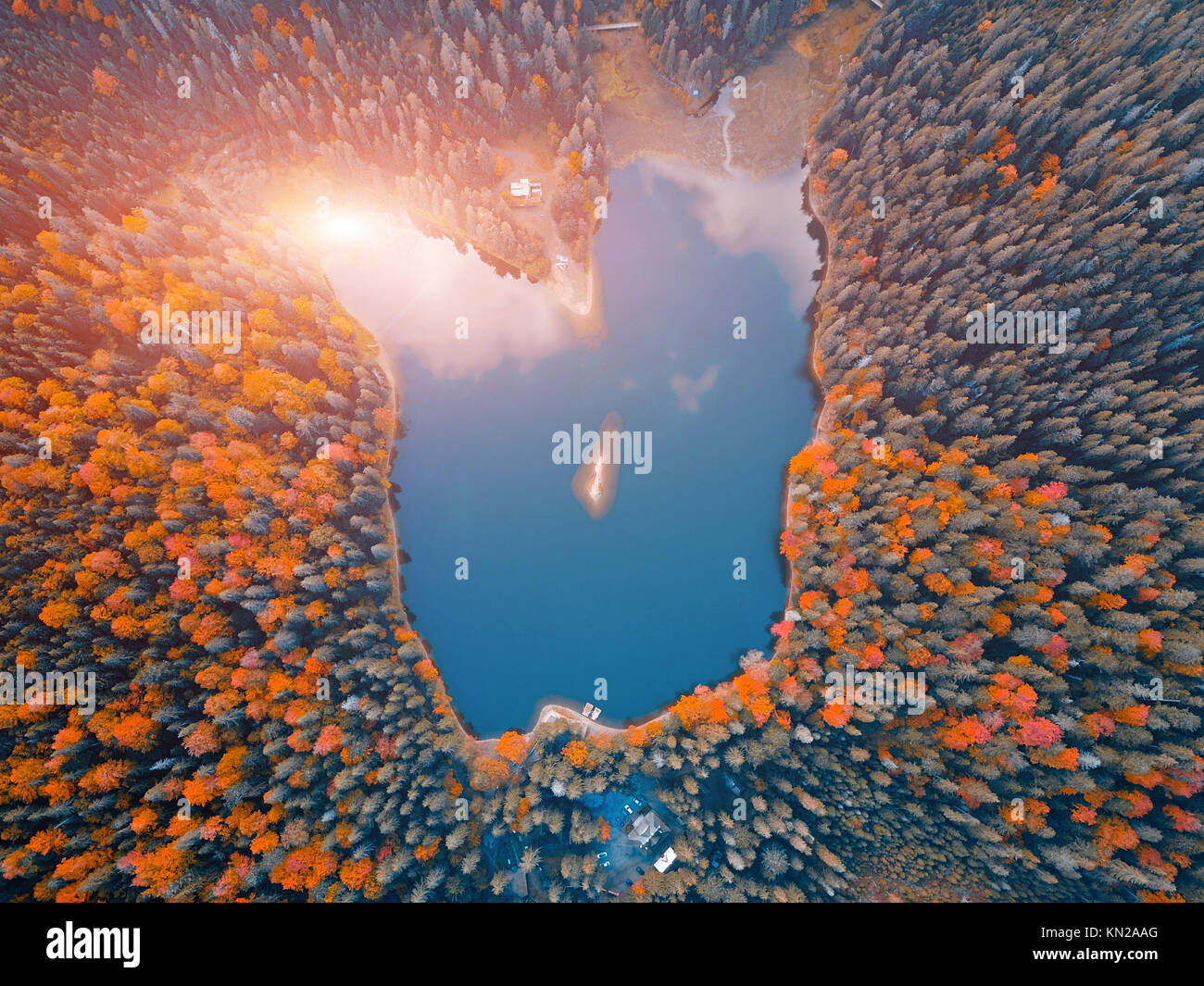 Aerial top view of lake Stock Photo - Alamy