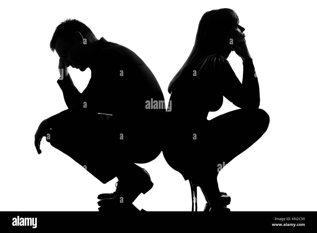 Silhouette woman sad crouch Cut Out Stock Images & Pictures - Alamy