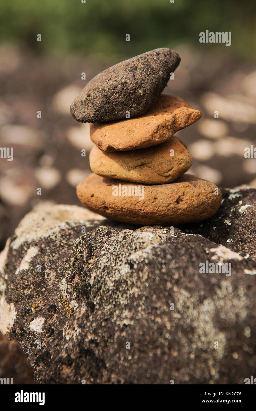 Stacked stones at the Heiau of Poliahu on Kauai Island, Hawaii Stock ...