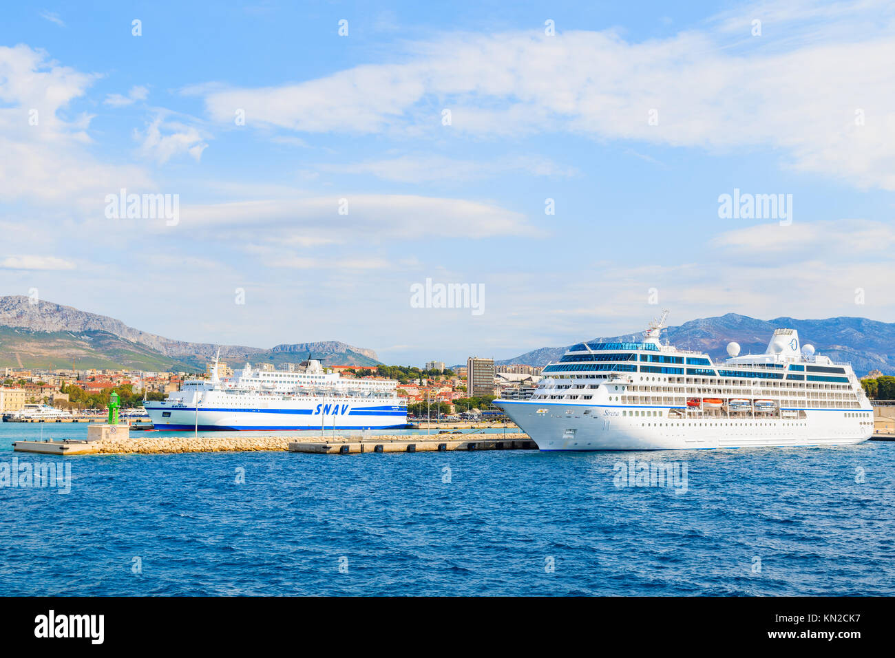 SPLIT PORT, CROATIA - SEP 7, 2017: large ferry ship carrying cars and ...