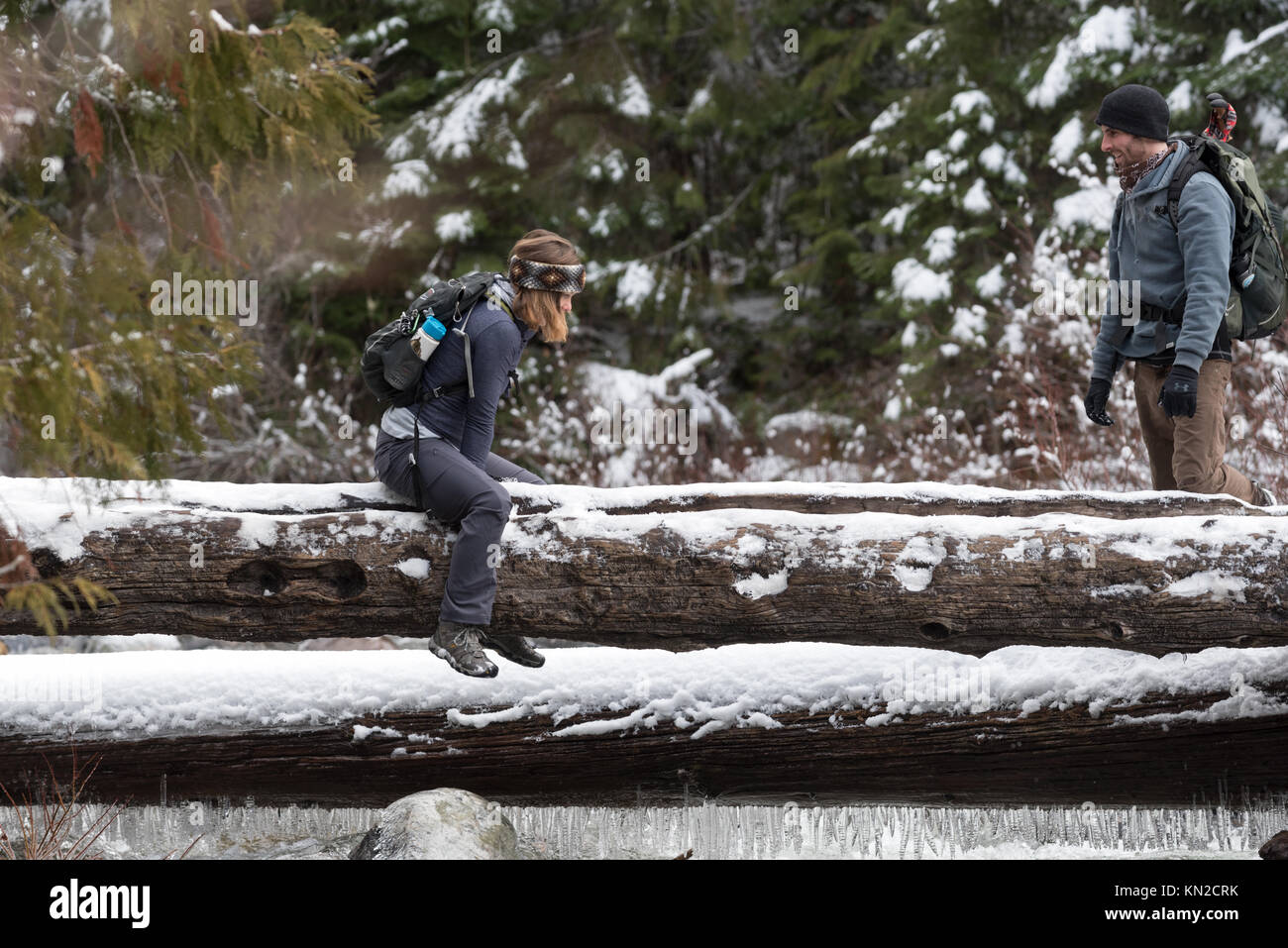 Log crossing stream hi-res stock photography and images - Alamy