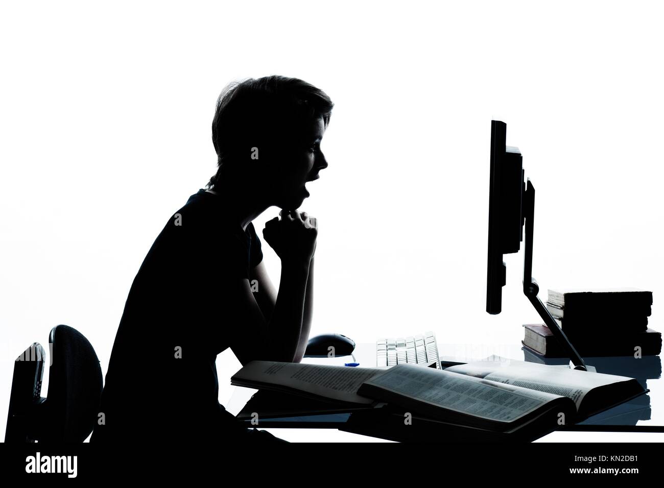 Silhouettes Sitting At Computer