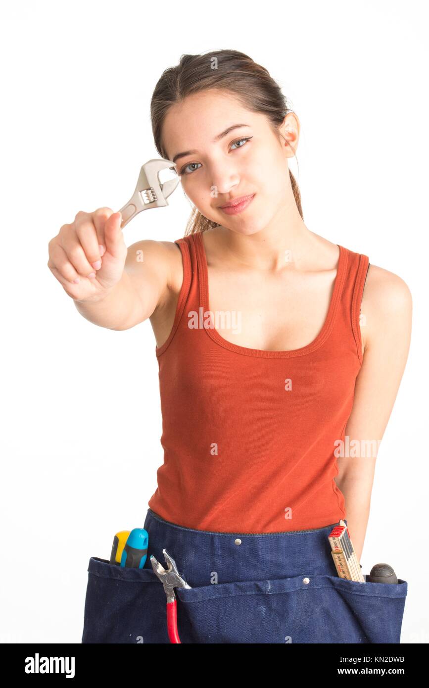 Girl with toolbelt hi-res stock photography and images - Alamy