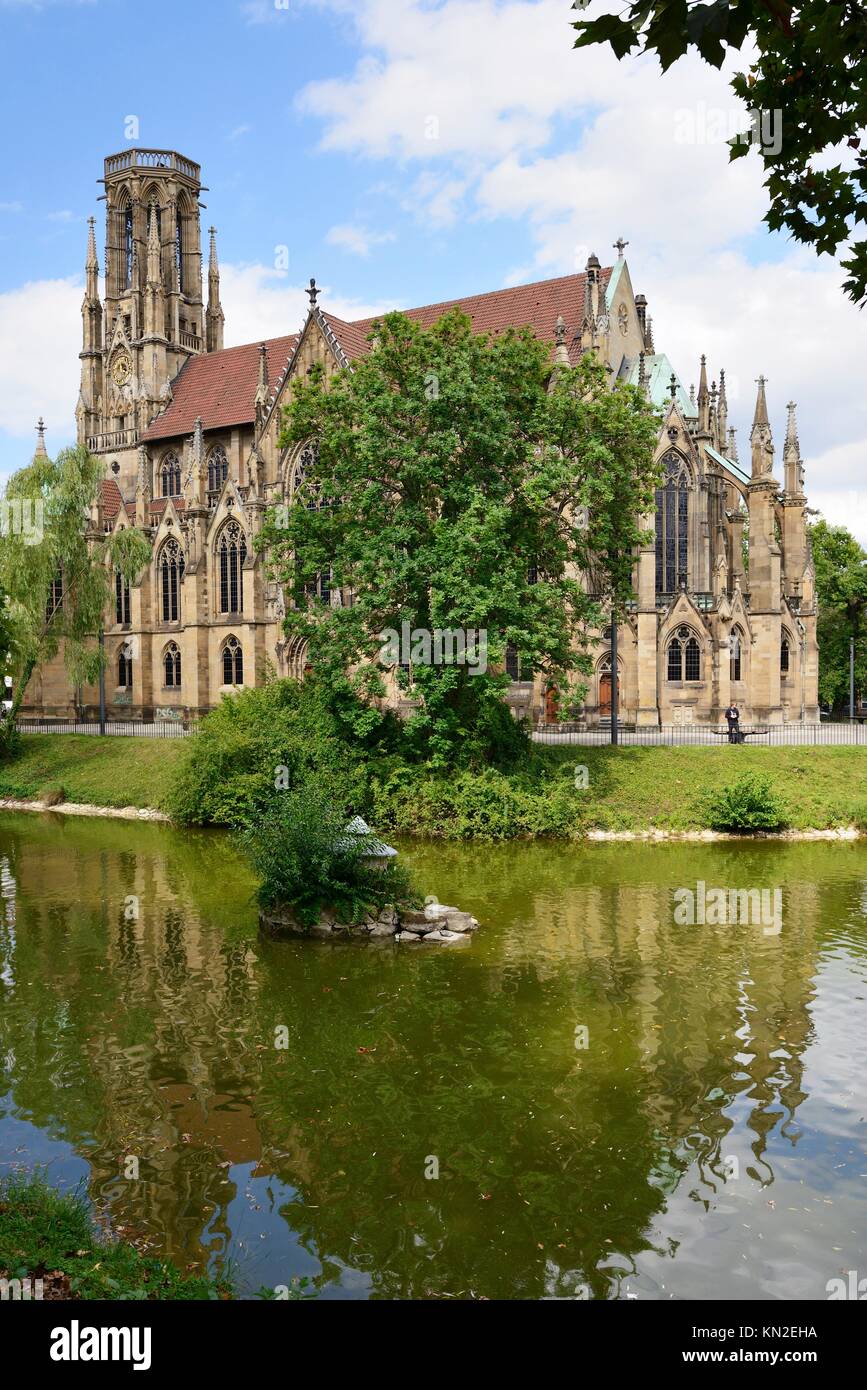 Stuttgart, Germany, View of the important church in city center and of ...