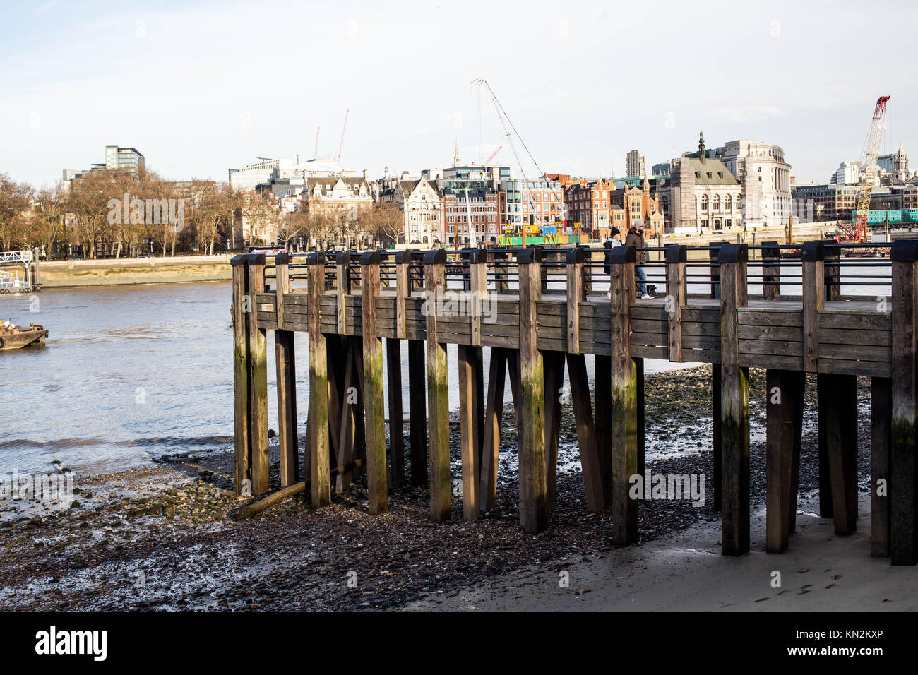 Wooden Jetty or Pier Over the River Thames Opposite the OXO Building ...