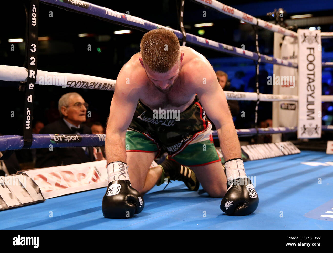 Lee Churcher reacts during IBF European Middleweight Championship bout ...