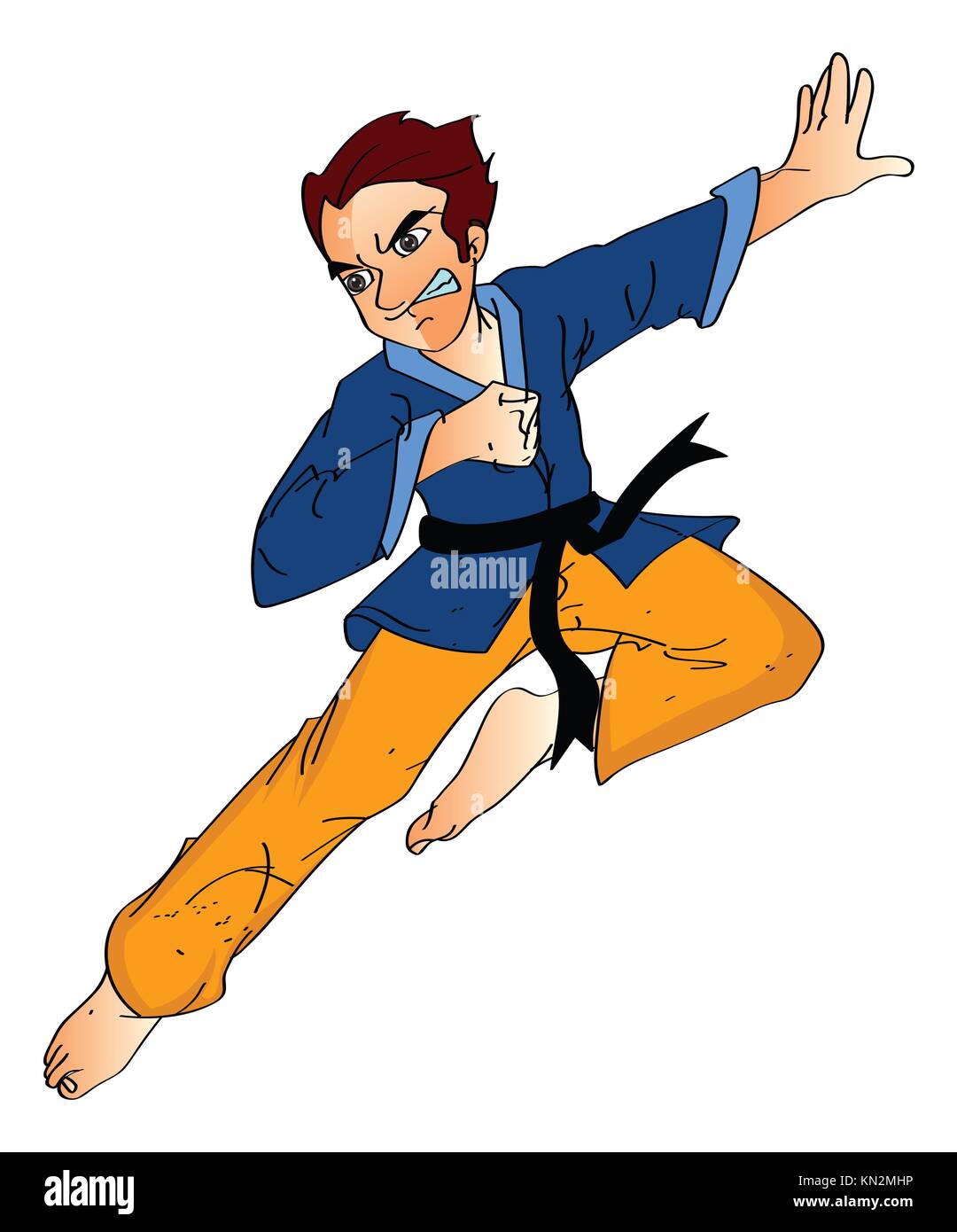 Flying Karate Kick Cartoon