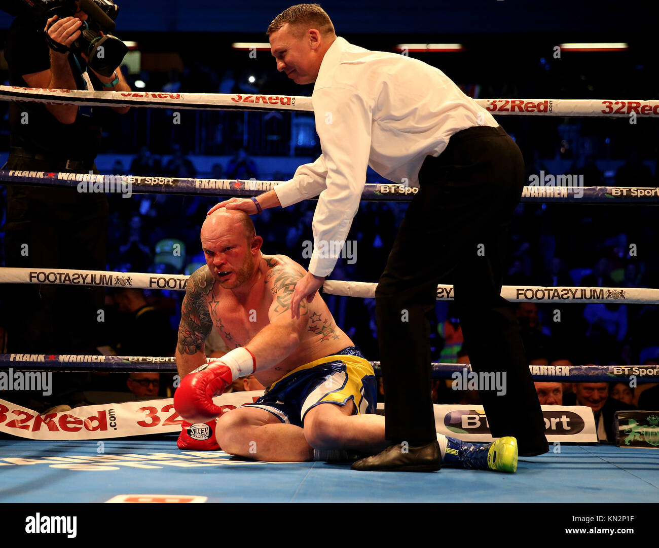 Borian Darch is knocked down by Daniel Dubois during their Heavyweight ...