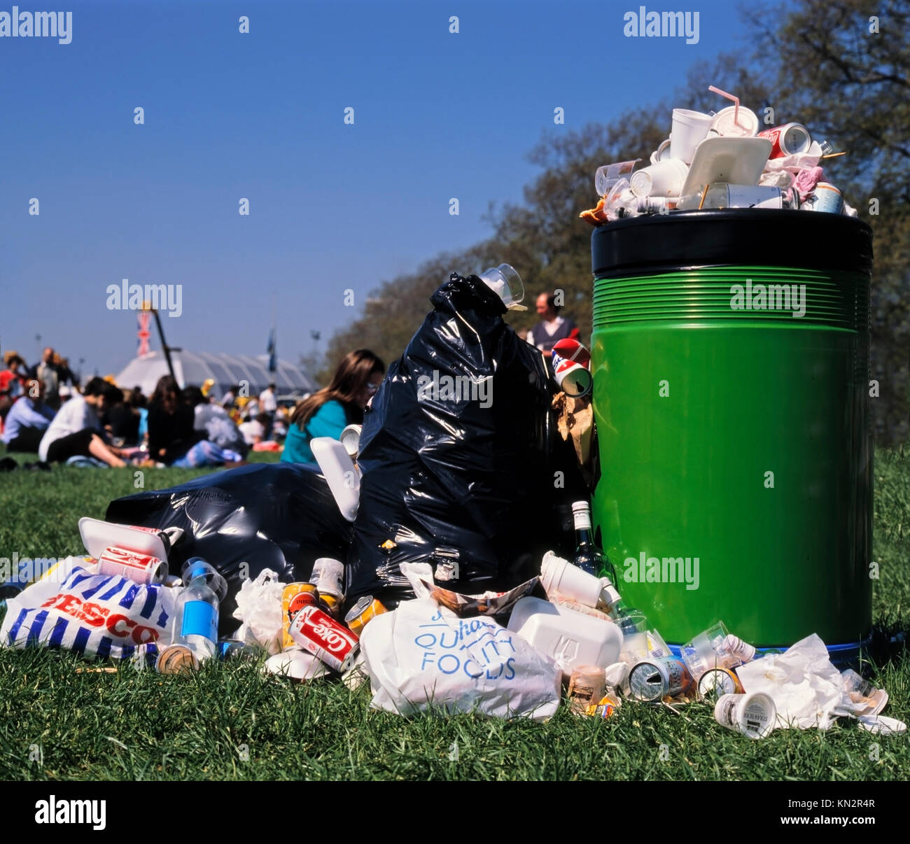 London litter rubbish bin full to brim overflowing with food and drink ...