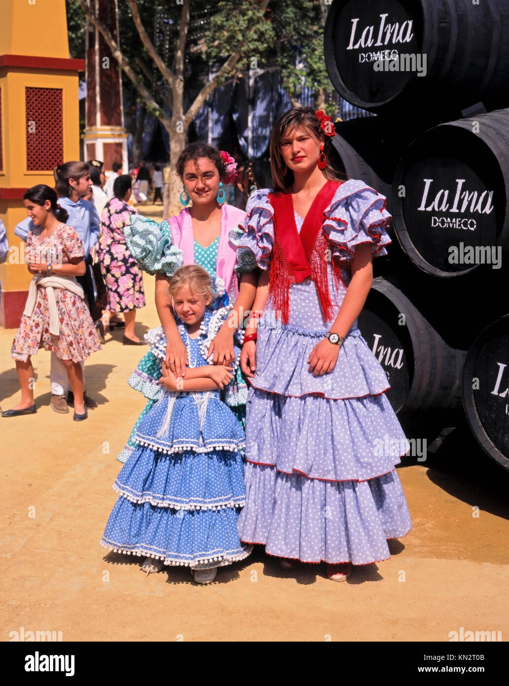 Jerez Horse Fair, Feria del Caballo, young ladies dressed in trajes de ...