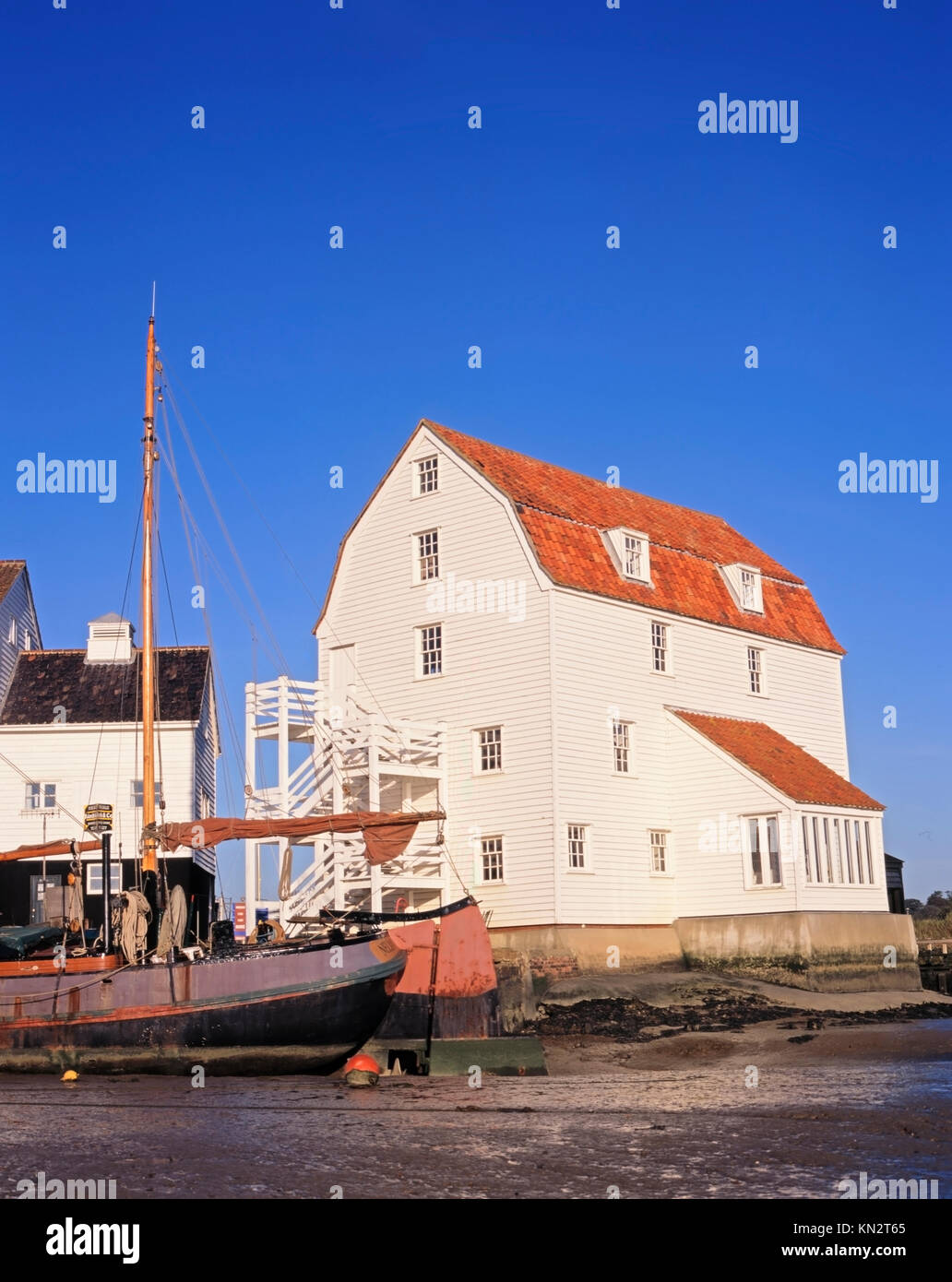 Woodbridge Tide Mill and Tide Mill Quay, with Dutch sailing barges ...
