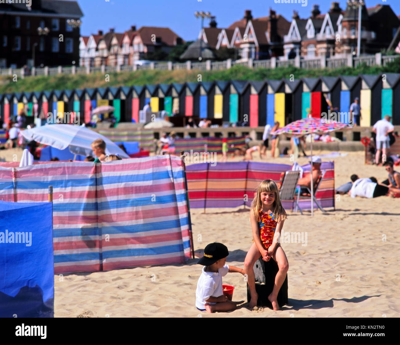 Tourists on the beach, South Beach, Lowestoft, Suffolk, England, United ...