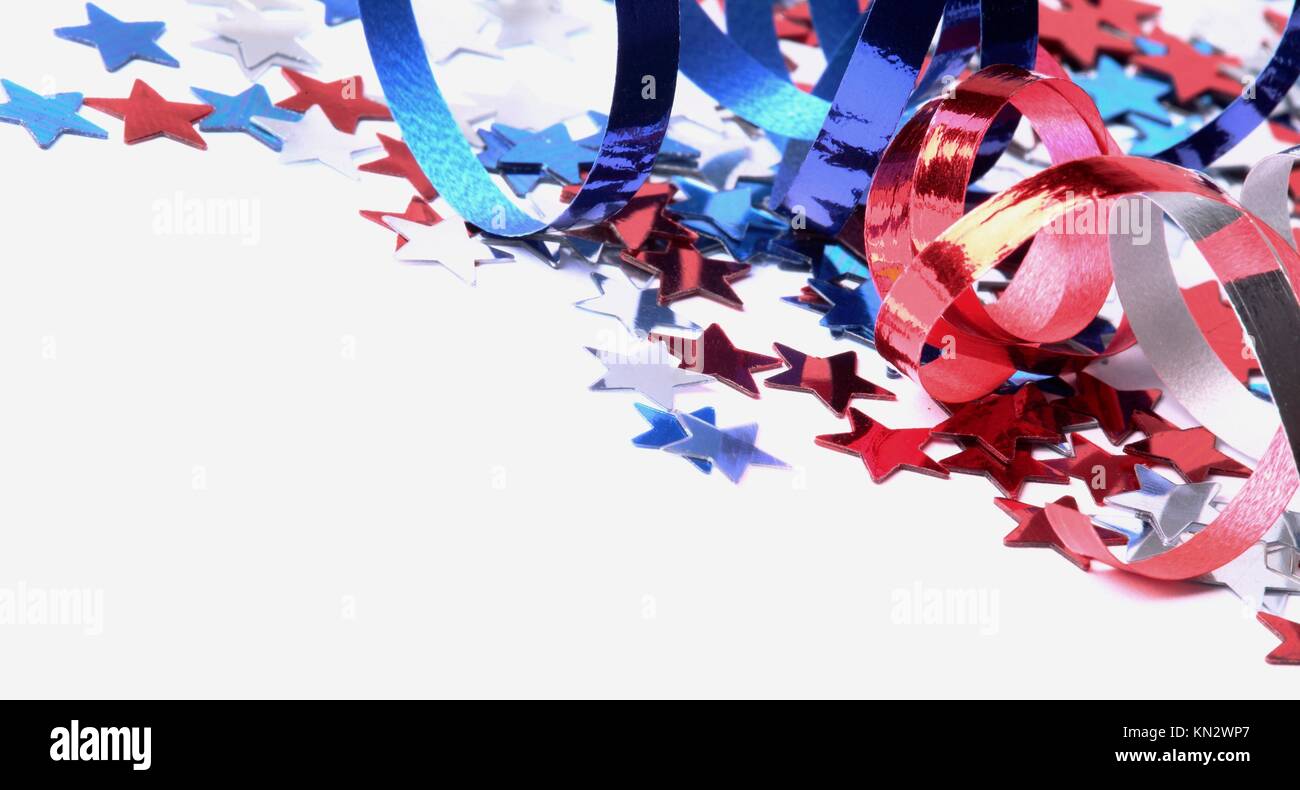 Red, white and blue stars and ribbons on white background with copy ...