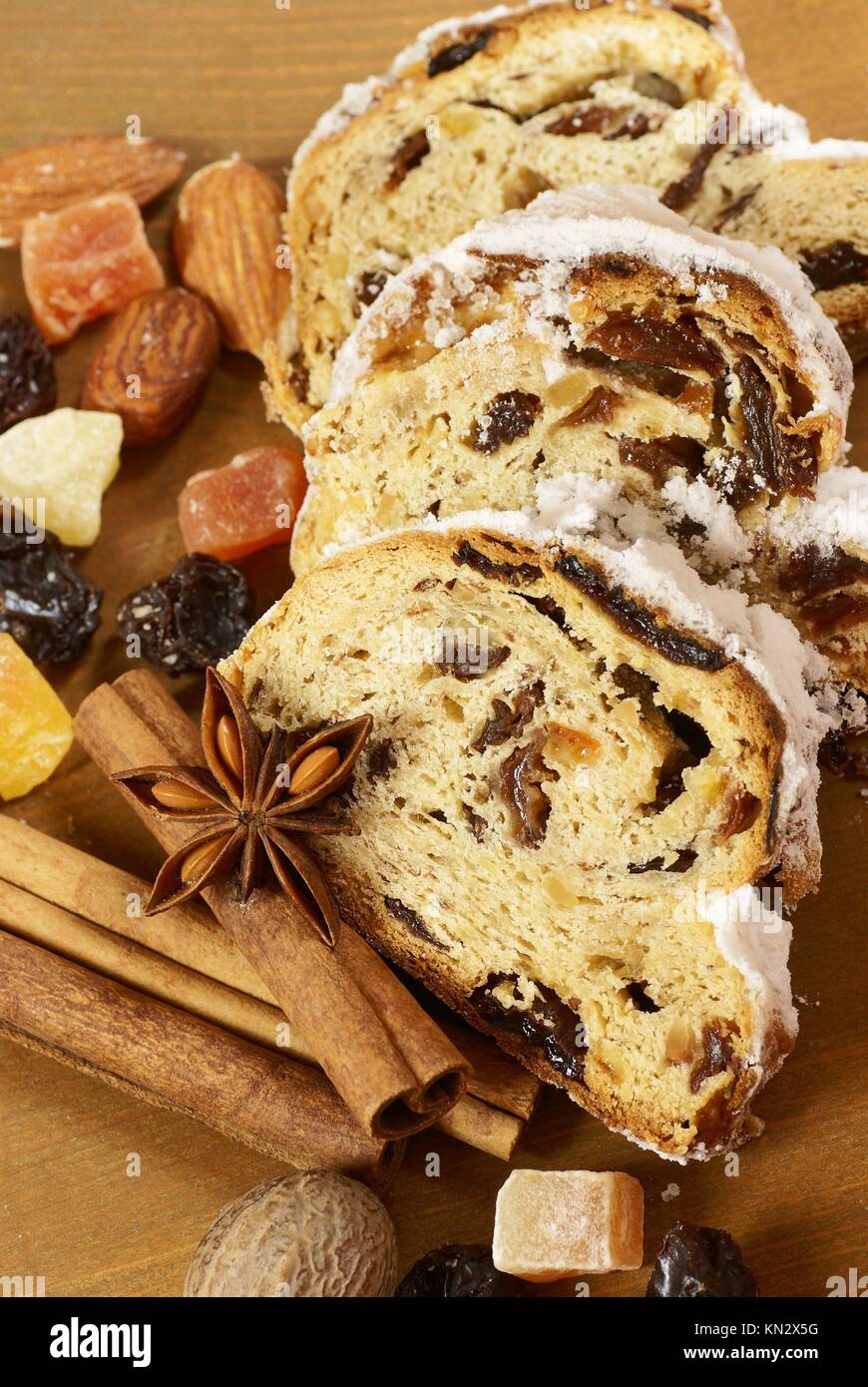 Christmas stollen, dried fruits, nuts and spices Stock Photo - Alamy
