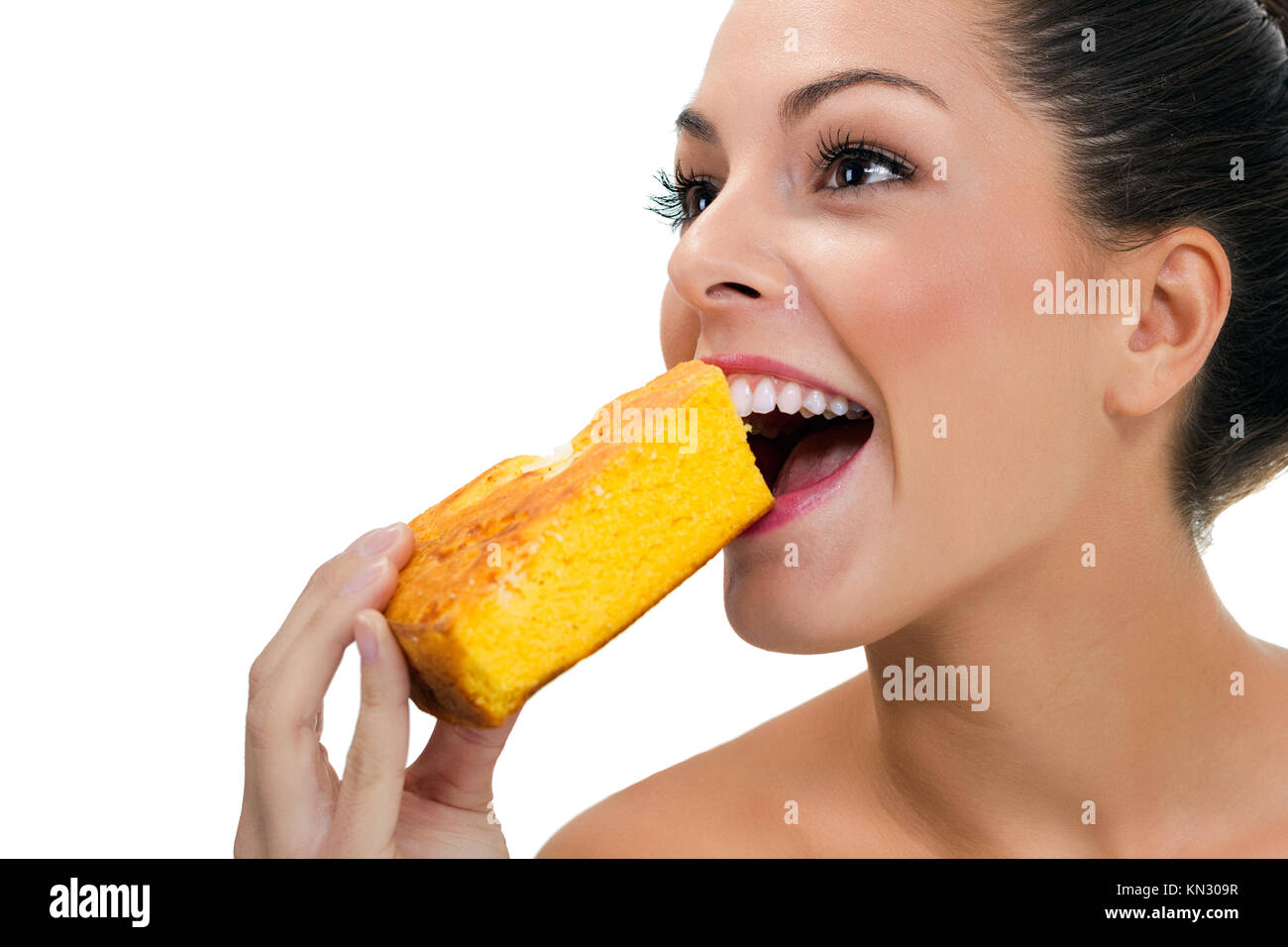 young woman eating a macrobiotic pie Stock Photo - Alamy