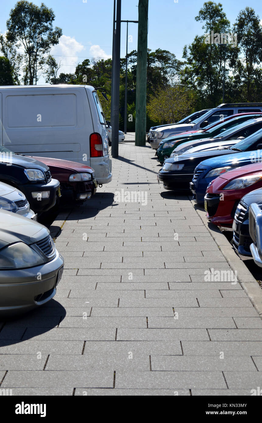 Vehicles parked in station car park at Tuggerah station, NSW, Australia ...