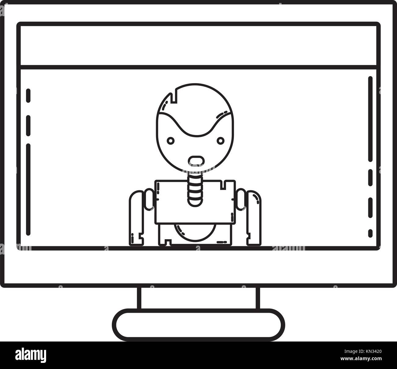 line computer technology with screen and robbot design vector ...
