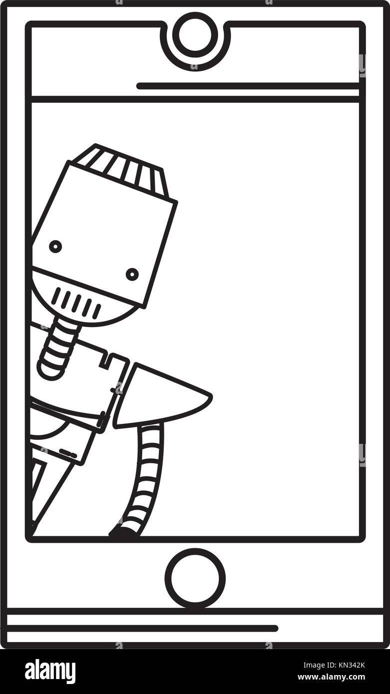 line smartphone technology with robot machine design vector ...