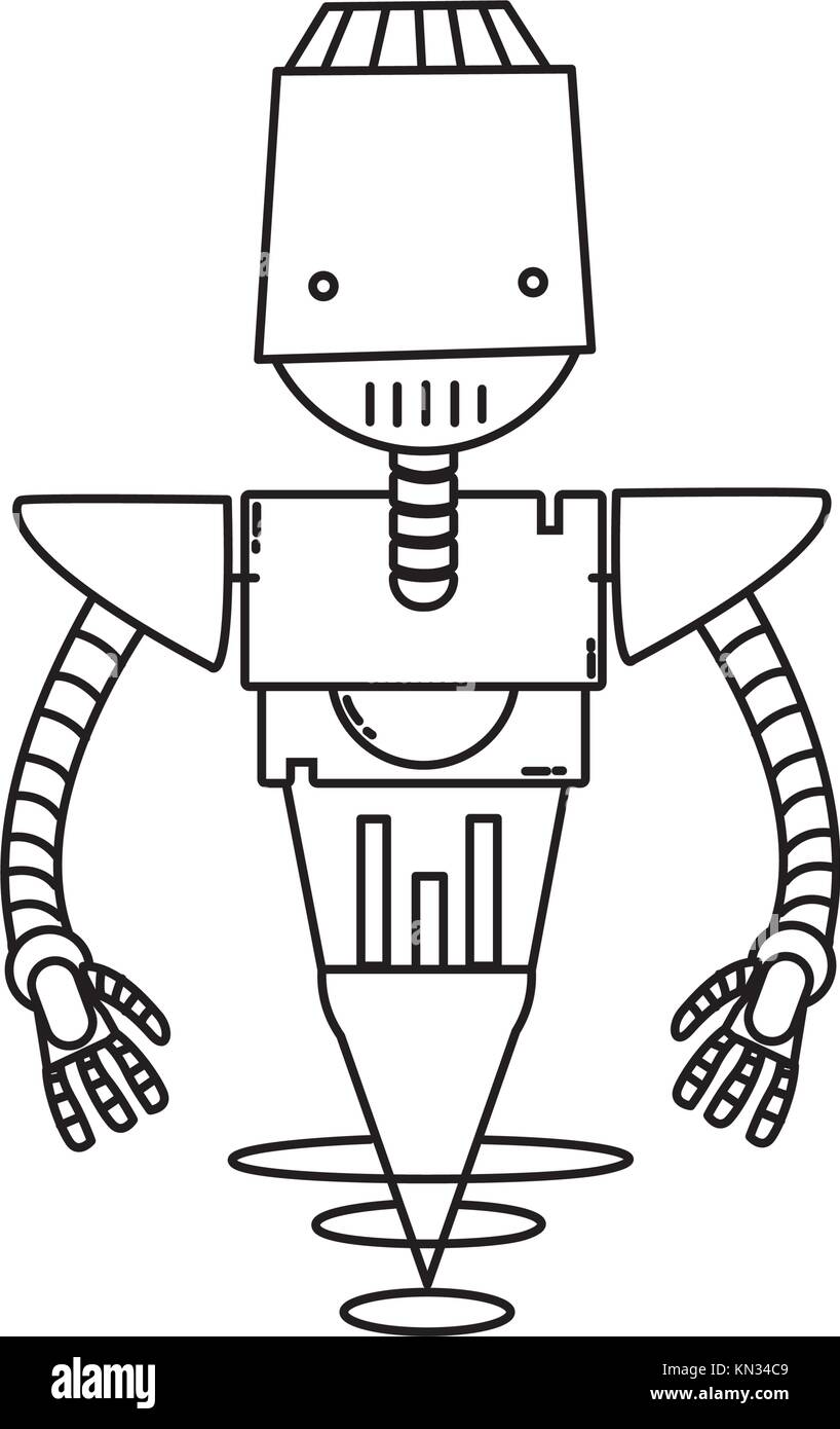 line technology robot with machine robotic body vector illustration ...