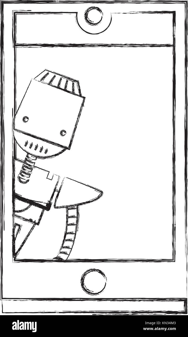 figure smartphone technology with robot machine design vector ...