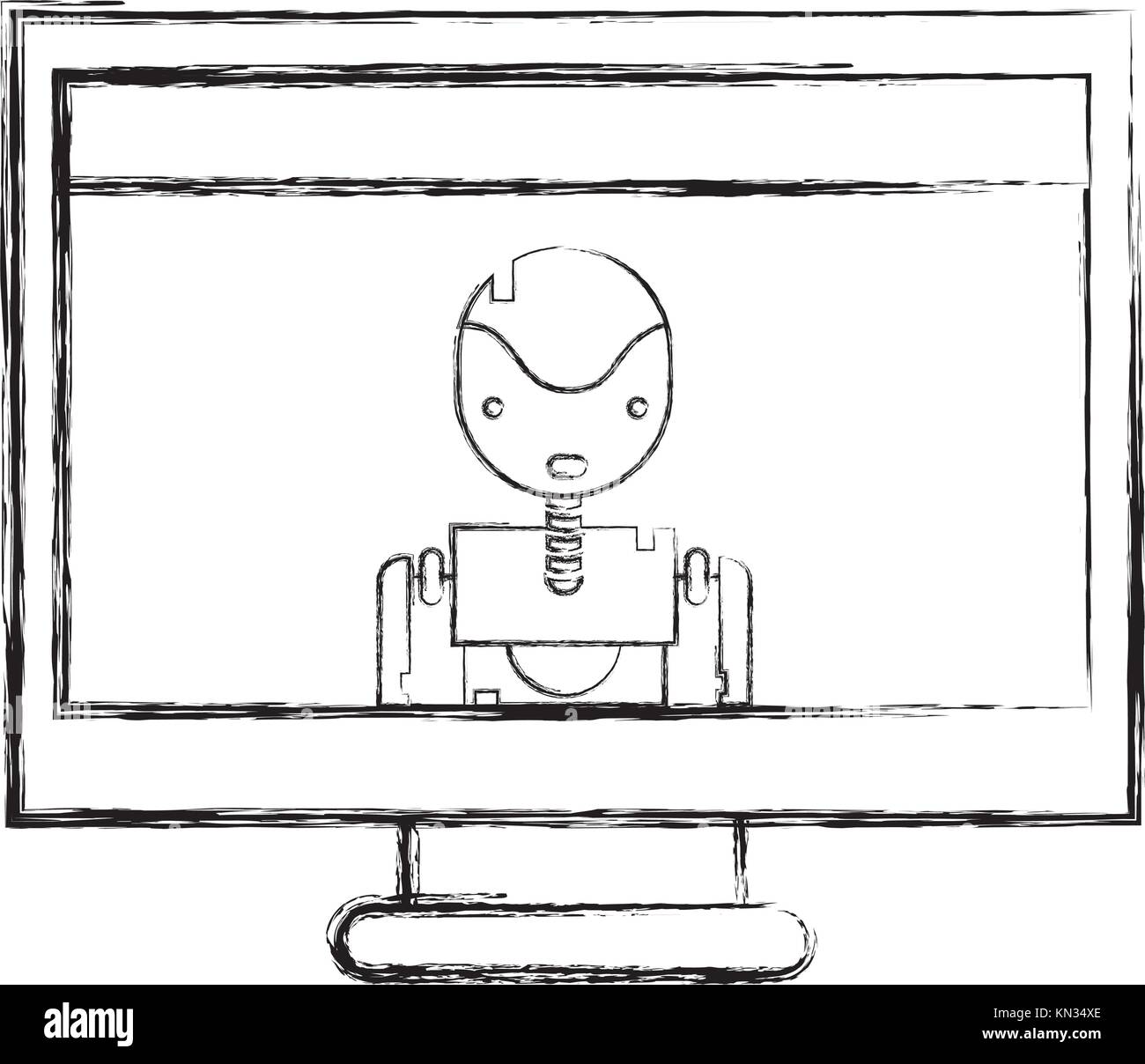 figure computer technology with screen and robbot design vector ...