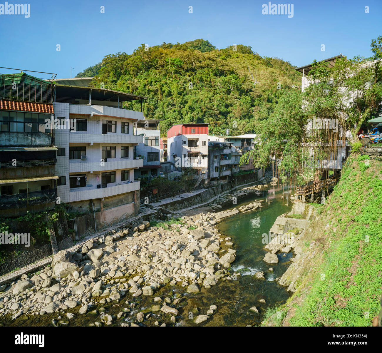 The famous Shiding old street with river view during morning at Shiding ...