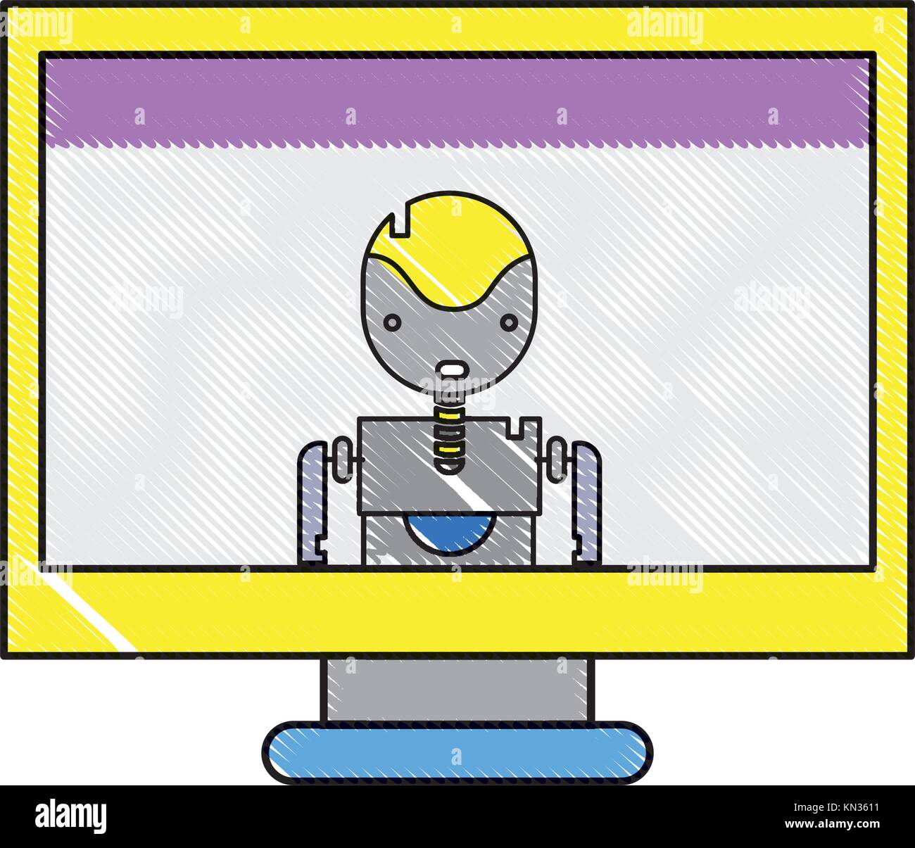 grated computer technology with screen and robbot design Stock Vector ...