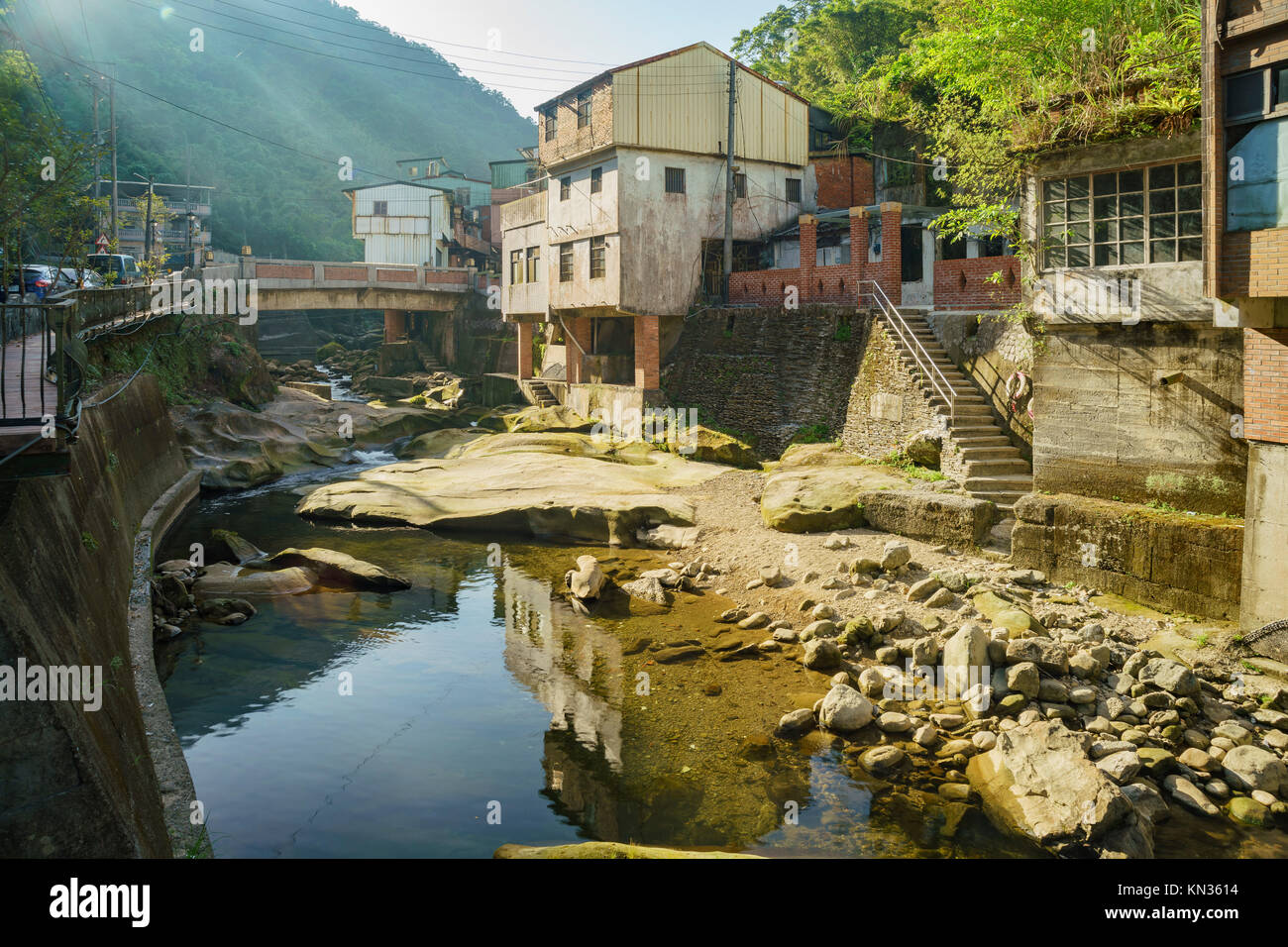 The famous Shiding old street with river view during morning at Shiding ...