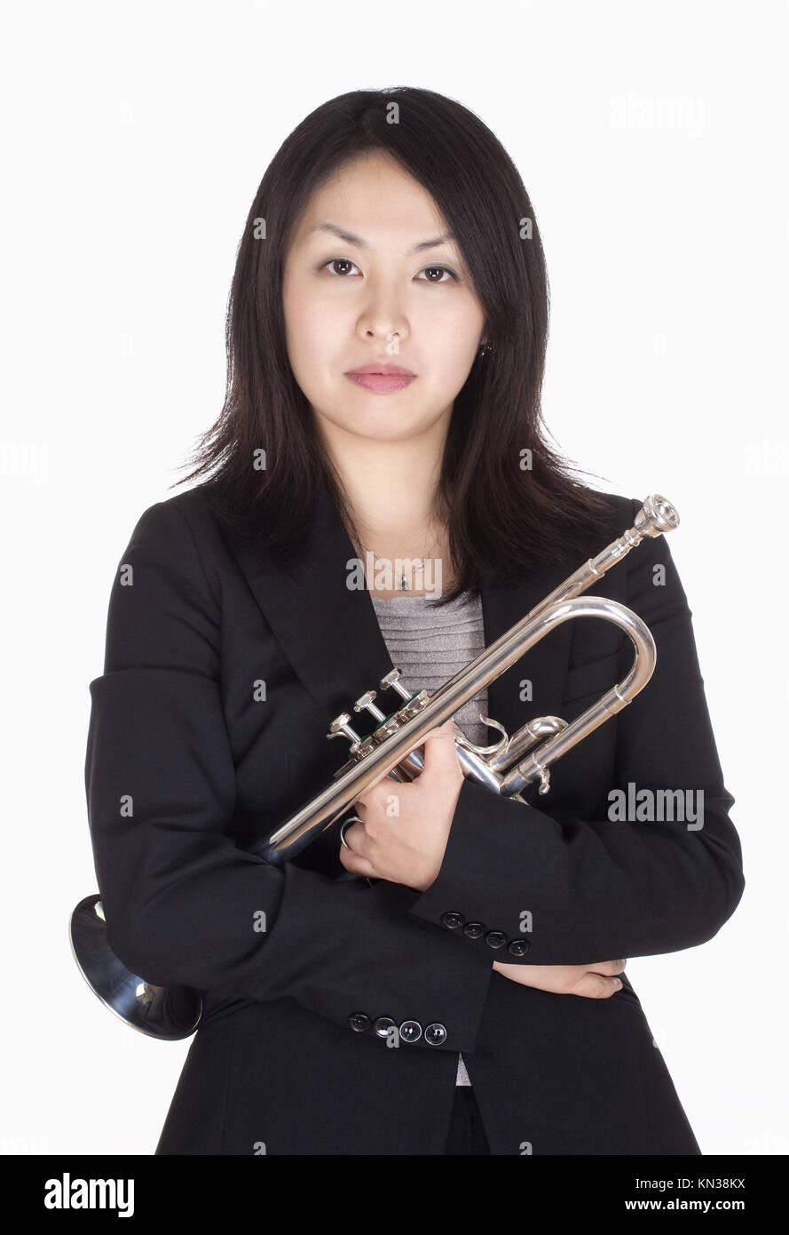 Portrait of a Female Trumpet Player - Isolated on White Stock Photo - Alamy