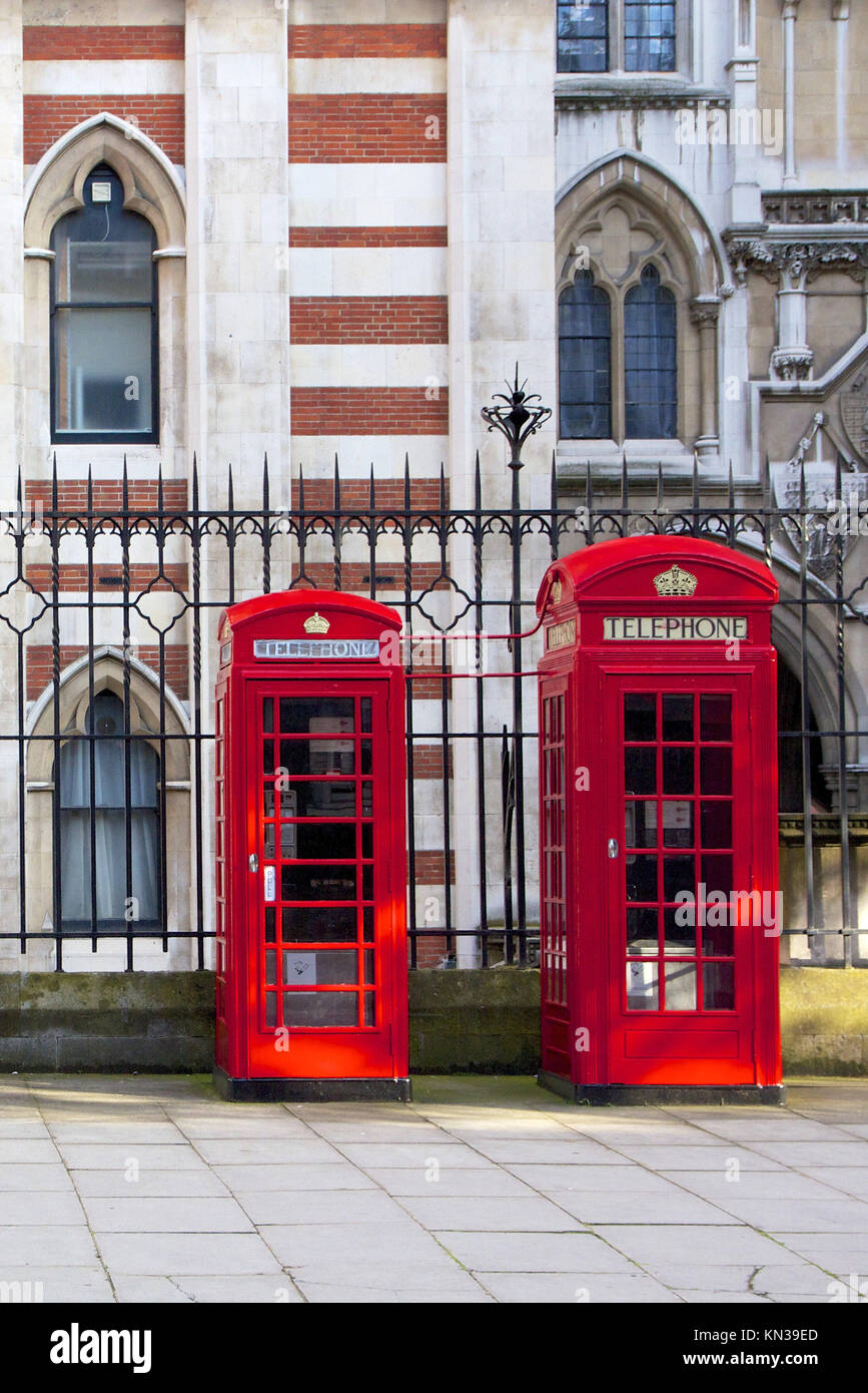 Two red telephone booths in London, England Stock Photo - Alamy