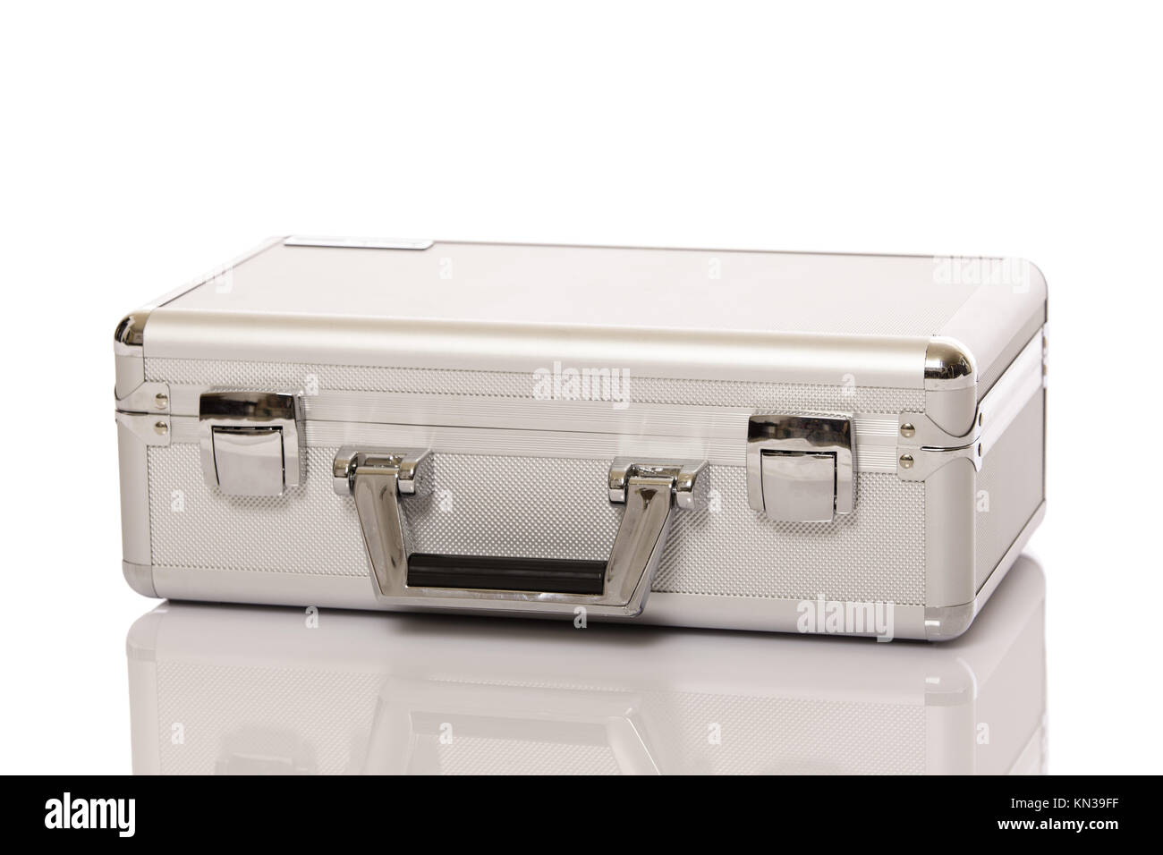 Silver metallic suitcase isolated on white background Stock Photo - Alamy