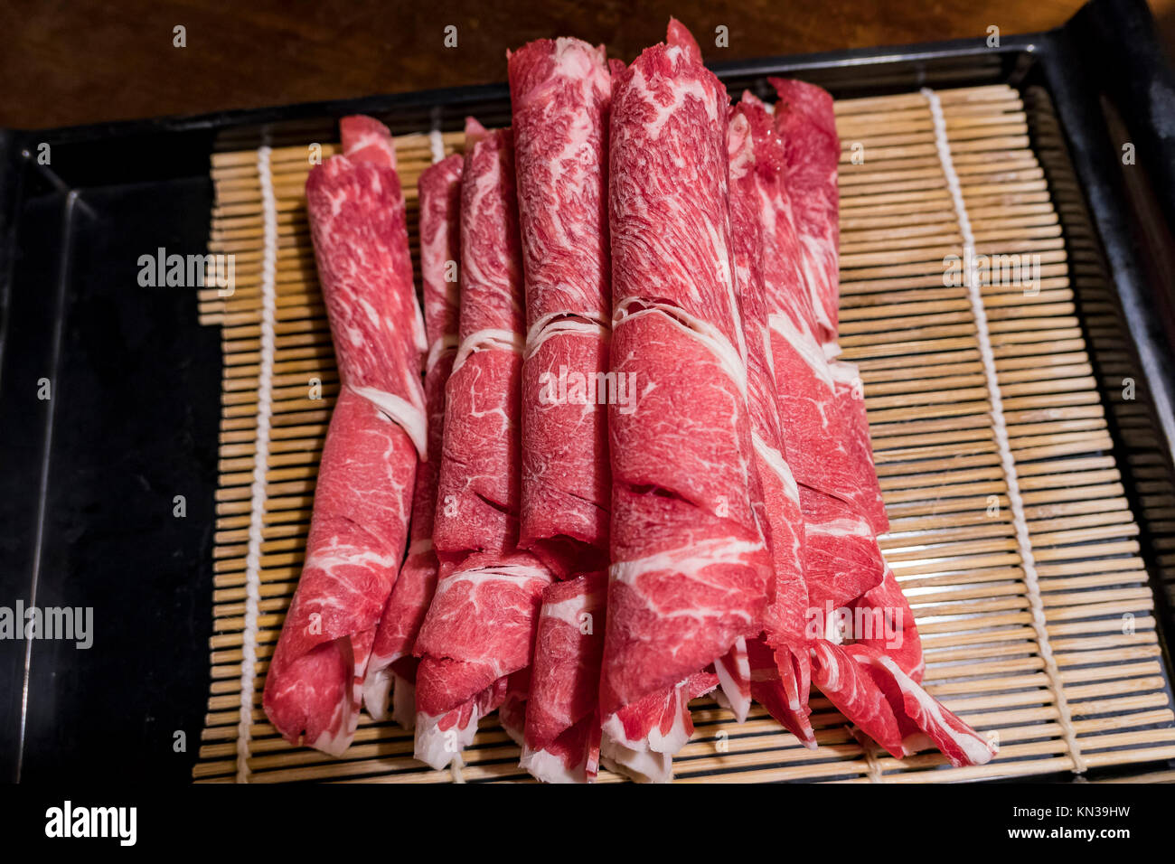 Raw meat roll prepare to be cooked in hot pot, Taiwan Stock Photo - Alamy